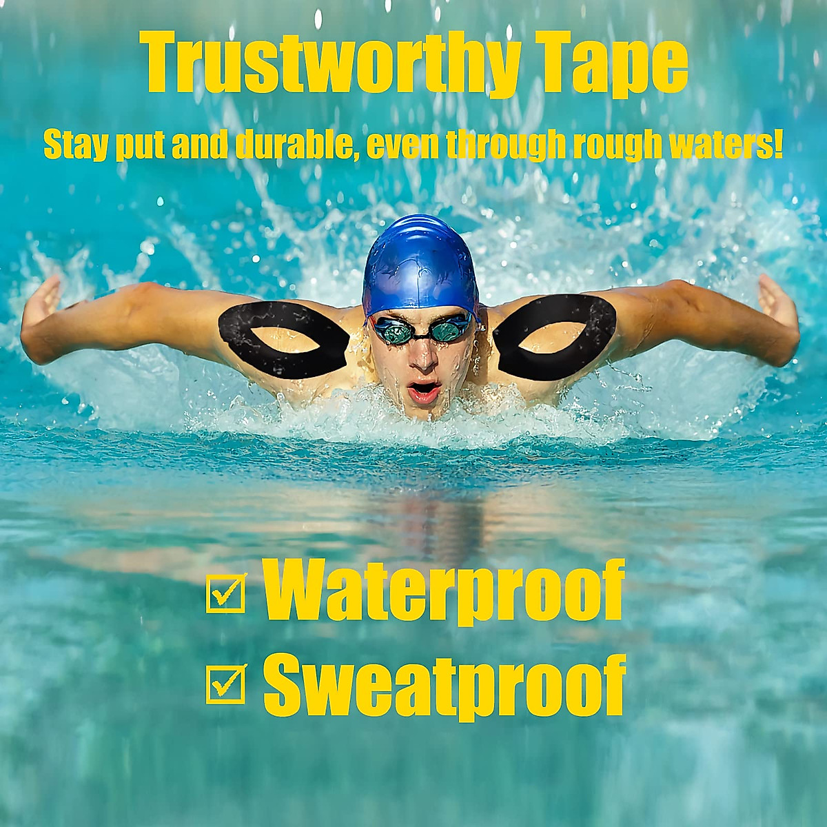 4 Rolls Kinesiology Tape, Waterproof Breathable Muscle Tape Athletic Elastic Tape 16.5ft Uncut Rolls for Knee Pain, Elbow & Shoulder Muscle for Sport Gym Fitness Running, Black