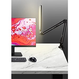 Habisder 12W Eye-Caring Metal Swing Arm Desk Lamp with Clamp, 3 Modes, 20 Brightness Dimmable Clamp Desk Light with Memory Function, for Home Office Study,Studios Reading LED Desk Lamps