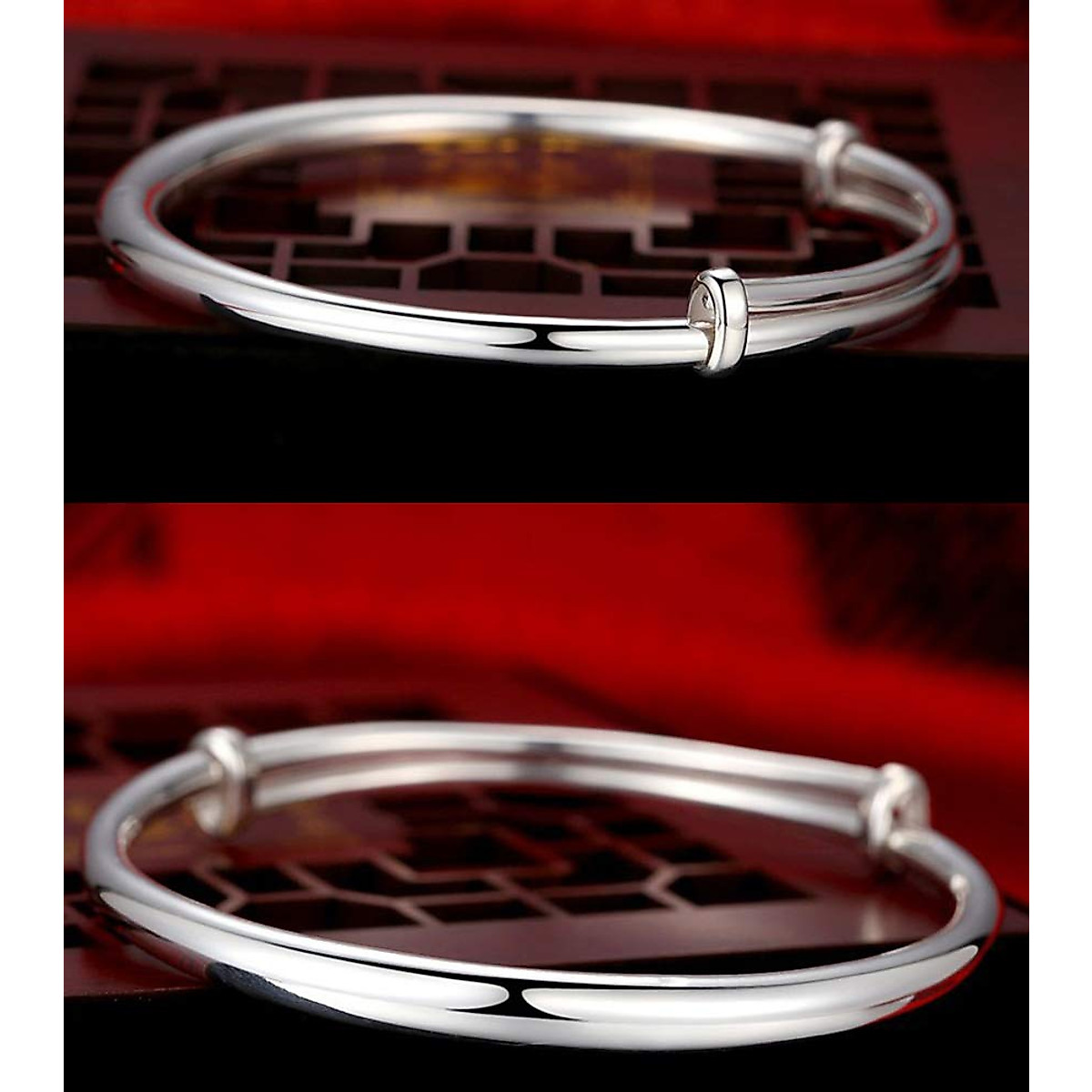 SOSUO Fashion Women Jewelry Solid 925 Sterling Bangle Bracelet Gift, Silver, (9inch)