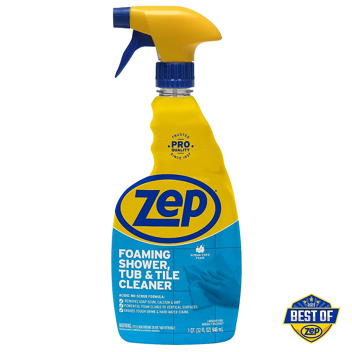Zep Foaming Shower Tub and Tile Cleaner - 32 oz (Case of 4) ZUPFTT324 - No Scrub Formula, Breaks up Tough Buildup on Contact