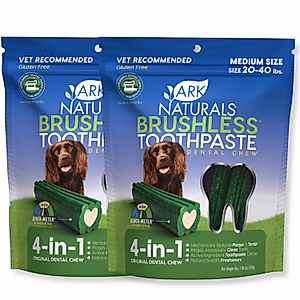 Ark Naturals Brushless Toothpaste – Medium Breeds, 18oz Bag, 2-Pack – Dog Dental Chew with Toothpaste Center – Freshen Breath and Reduce Plaque & Tartar with Dental Chews for Dogs