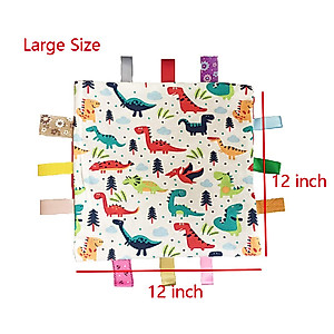 FOMUNI Baby Soft Touch Comforter Blanket with Tags,12x12 inch Taggie Comforter,Comfort Security Blanket Gift for Toddler Child Kids,Dinosaur Comforter Blanket-Large Size,BJ004R-L