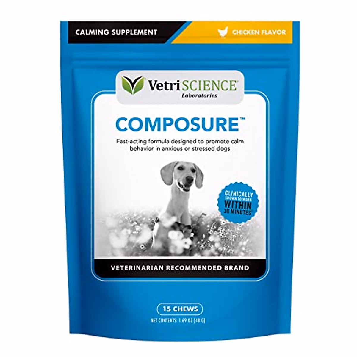 VETRISCIENCE Composure Clinically Proven Calming Chews, Chicken, Six 15-Chew Packs