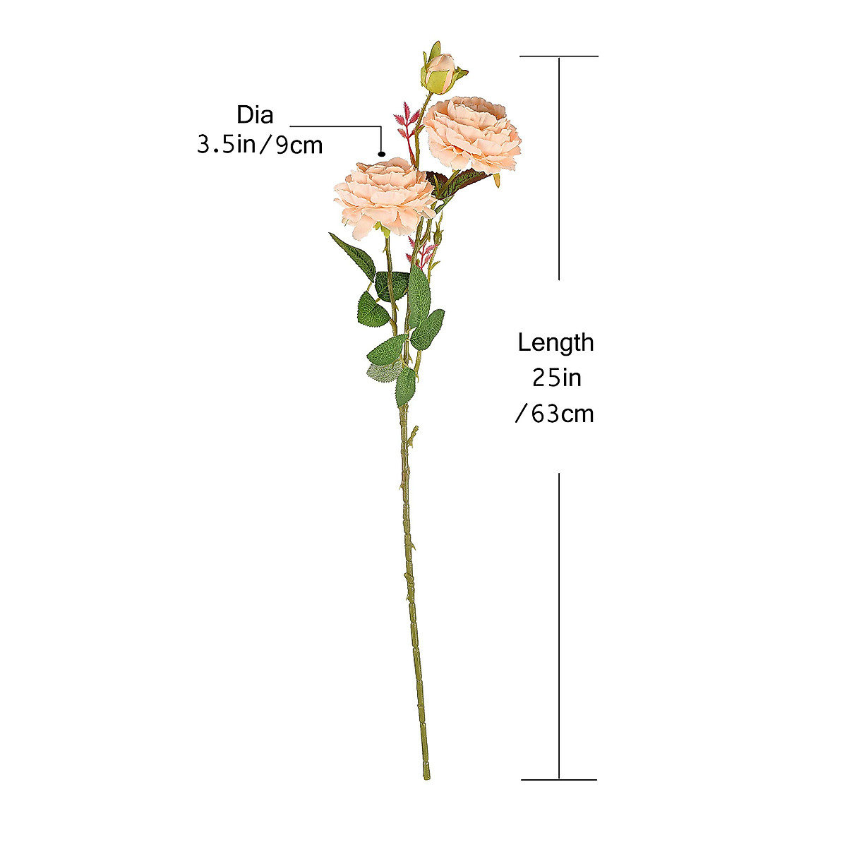 famibay Faux English Cabbage Rose 4 Branch 12 Stems Bundle Mixed Blooms & Buds Spays in Peach Pink, Artificial Silk Flowers & Fake Greenery, Indoor Outdoor Wedding Home Decor