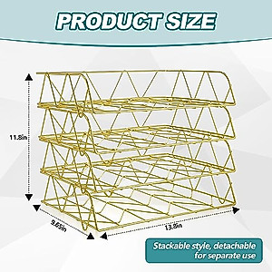 Yeaqee 4 Tier Stackable Paper Tray Gold Desk Organizer Rack Metal Letter Desk File Organizer Horizontal Holder File Trays for Desk Office Desktop School Supplies and Accessories