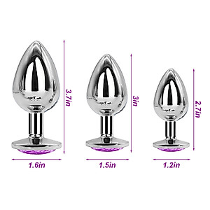Purple 3 Piece Stainless Steel Smooth Trainer Suction Cup Realistic Classic Plug Double Headed Kit, Can Be Used in The Bathroom or Bedroom or Living Room