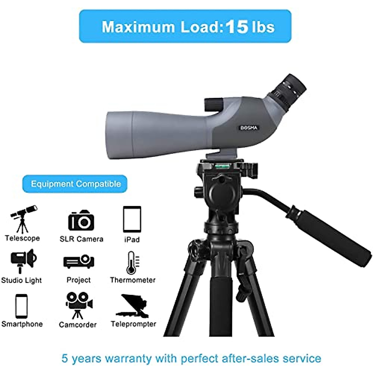 Tripod, 73 inch Tripod for Camera 15 lbs Loads with Fluid Head, 2 Quick Release Mounts and Tablet & Phone Mount
