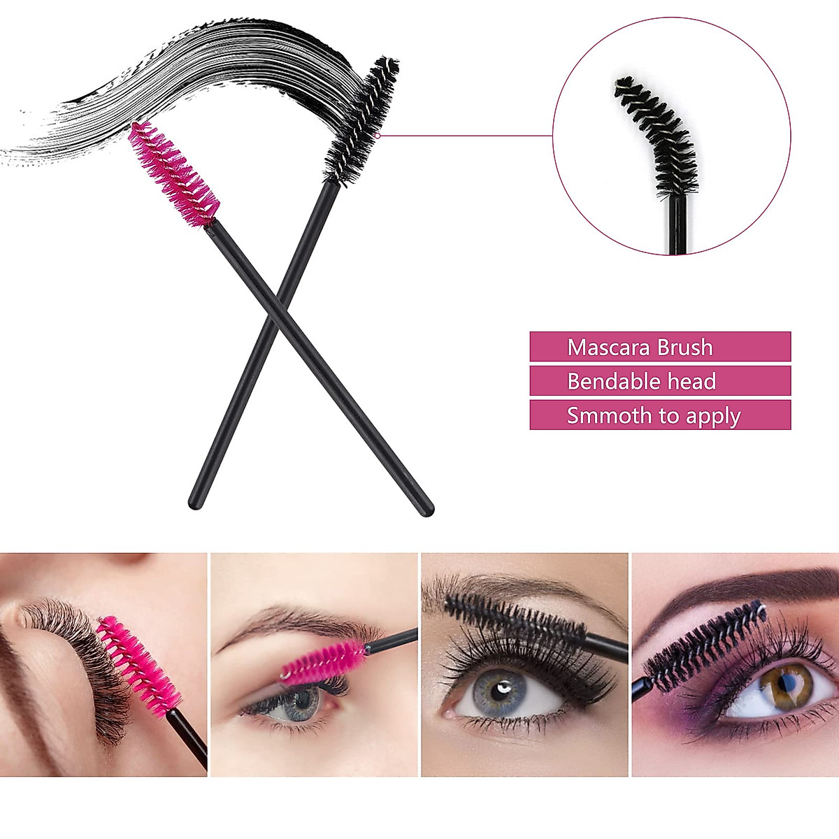 300PCS Disposable Makeup Applicators Tools Kit, Include 100 Disposable Lip Brushes Lip Wands 100 Mascara Brushes Wands Applicator 50 Eyeliner Brushes 50 Eyeshadow Brushes for Eyes and Lips Makeup