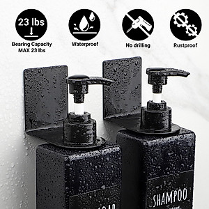Segbeauty Adhesive Bottle Holder for Soap Dispenser, 3pcs 1.1inch 2.8cm Drill-Free Shower Bottle Holder Stainless Shower Shampoo Holder Wall Mounted, Black Hanging Rack for Bottle Hotel Toilet Kitchen