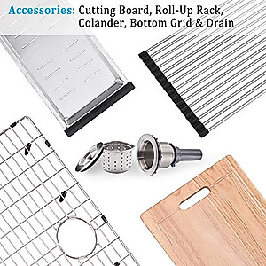 24 Inch Undermount Kitchen Sink, BoomHoze 24 x 19 Inch Stainless Steel Undermount Workstation Sink 16 Gauge Single Bowl Kitchen Sink Deep Bar Prep Sink with Accessories