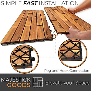 Interlocking Deck Tiles 24 x 12 Long Boards Snap Together Wood Flooring - Acacia Hardwood Outdoor Flooring for Patio - Floor Decking Tile, Waterproof Balcony Flooring 12 Sq Ft (1 Pack (6 Pieces))