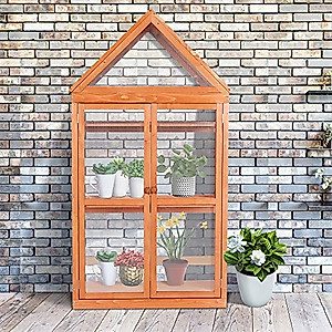 MCombo Greenhouse Cold Frame Wooden Garden Raised Flower Planter Shelf with Hard Translucent PC Protection, 0800 (Orange)