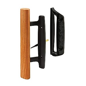 Mortise Style Reversible Sliding Patio Door Handle Set with Oak Wood Interior Handle and Exterior Pull in White Diecast Finish Fits 3-15/16” Screw Hole Spacing, Non-keyed with Latch Locks (Black)