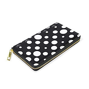 Art Vintage Black White Polka Dot Leather Womens Zipper Wallets Clutch Coin Case