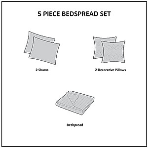 Madison Park Aubrey Reversible Quilted Bedspread Set, Solid Reverse Summer Breathable, Lightweight All Season Bedding Layer, Matching Shams, Bedspread King(120"x118"), Blue 5 Piece