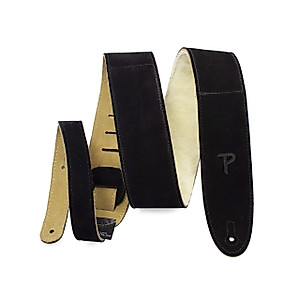 Perri's Leathers, Suede Guitar Strap, Sheepskin Pad, Black, Anti-Slip, Classic, Suitable for Each Level, Extra Long, 41" to 56" Inches Compatible with All Button Lock Systems