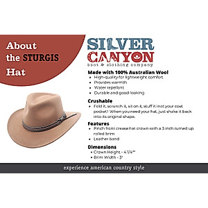 Sturgis Crushable Wool Felt Outback Western Style Cowboy Hat by Silver Canyon, Black