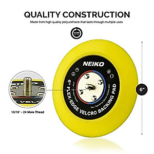 Neiko 30267A Flexible-Edge Hook-and-Loop PU Backing Pad for DA Sander Polisher Buffer, 6 Inches by 5/16 Inches, 24 Thread