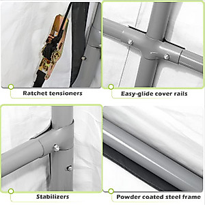 TNINE 10' x 10' Heavy Duty Steel Metal Frame Peak Roof Outdoor Anti-Snow Storage Shed with Waterproof Cover for Snowmobile Garden, Grey