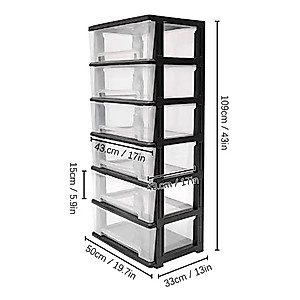 RustyVioum 6-Tier Books Storage Organizer, Rolling Storage Carts File Storage, Rolling Kitchen Cart Trolley w/Wheels for Closet Living Room Hallway Dormitory, Black+Clear/White+Clear (Black+Clear)