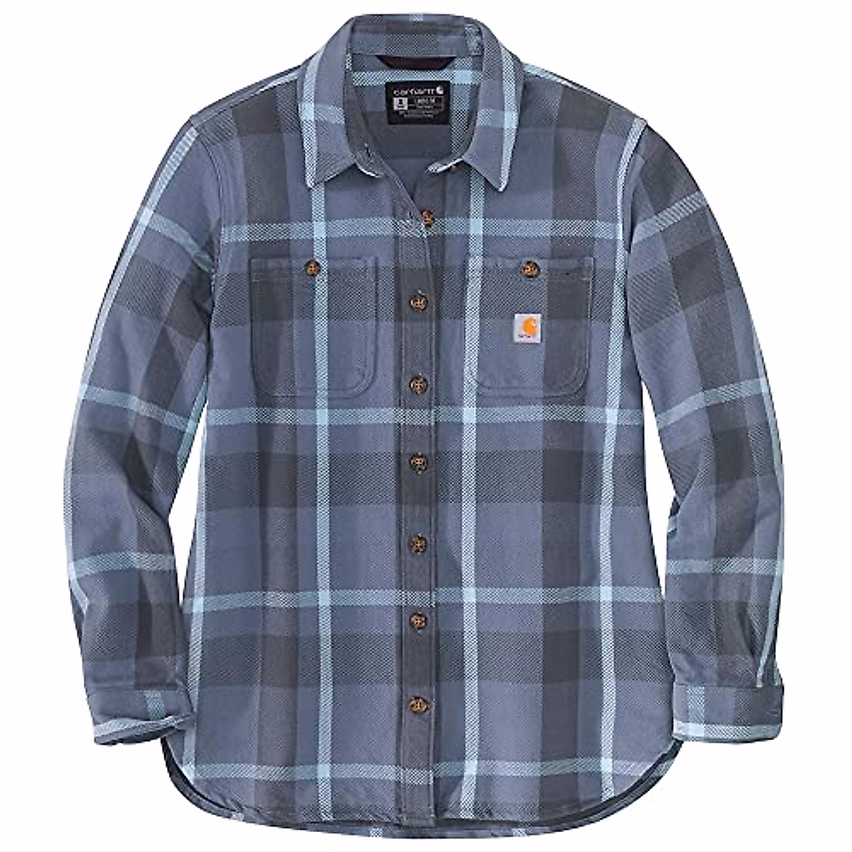 Carhartt Women's Rugged Flex Loose Fit Heavyweight Twill Flannel Long-Sleeve Plaid Shirt, Folkstone Gray, Small