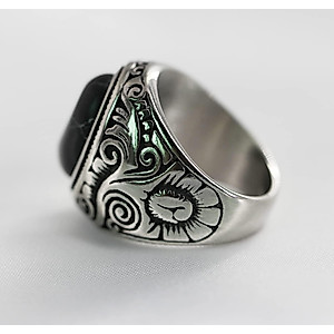 Retro Vintage Stone Rings for Men Turquoise Rings Stainless Steel Signet Biker Band Black Stone 10