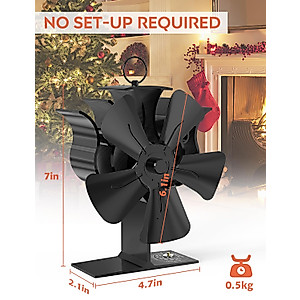 CUCRSE Wood Stove Fan Heat Powered, 5 Blade, Eco Thermoelectric Fan Non Electric with Integrated Thermometer for Wood Burning Stove/Gas/Pellet/Log/propane