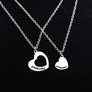 FUSTMW Goddaughter Necklace Godmother In Heart Matching Necklace Set Goddaughter Baptism Gift Religious Jewelry for Godmother (necklace set)