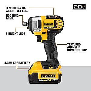 DEWALT 20V MAX* Cordless Impact Wrench Kit with Hog Ring, 3/8-Inch (DCF883M2)
