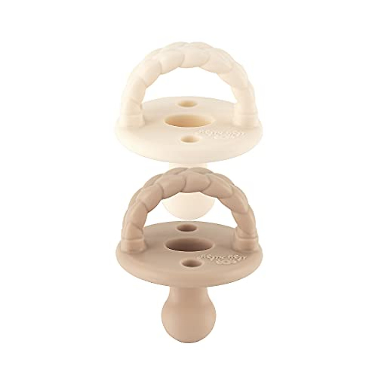Itzy Ritzy Sweetie Soother Silicone Orthodontic Pacifiers with Collapsible Handle & Two Air Holes for Added Safety, Set of 2 in Buttercream & Toast for Ages 6-18 Months