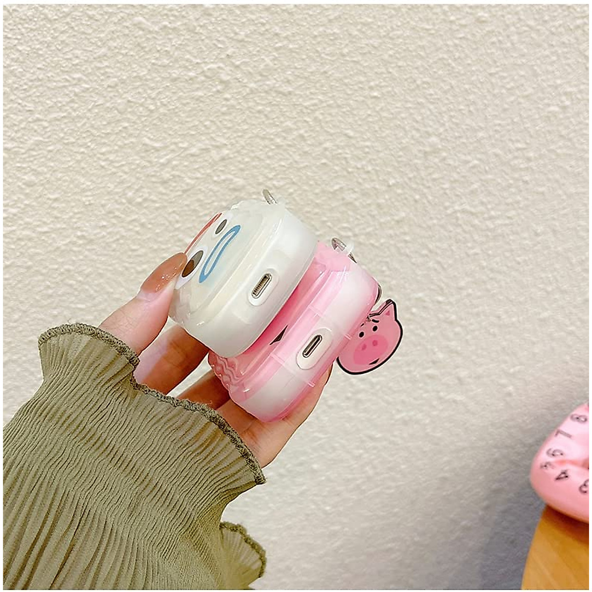 Soft TPU Clear Case with Charm Keychain Hook for Apple AirPod Disney Anime Cartoon Lotso Huggin Teddy Rex Hamm Forky Cute Lovely Adorable Kids Girls (Green Dinosaur for AirPods Pro)