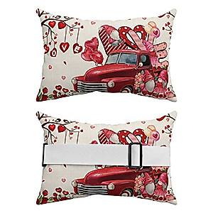 Recliner Head Pillow Ledge Loungers Chair Pillows with Insert Romantic Love Heart Red Car Tree Gnome Couple Beige Lumbar Pillow with Adjustable Strap Patio Garden Cushion for Sofa Bench Couch, 2 PCS
