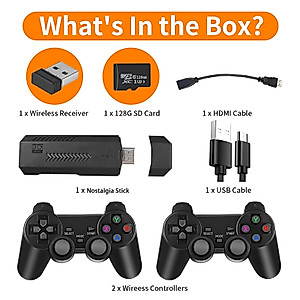 Wireless Retro Game Console, 128G Game Console with Built-in 40,000 Games, 40+ Emulators, Dual Wireless Controllers, Plug & Play Video Game Consoles, 4K HDMI Nostalgia Stick Game for TV
