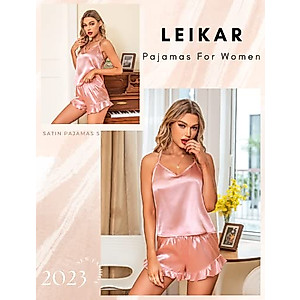 Leikar Silk Pajamas For Women Cute Cami Pajamas Sexy Satin Sleepwear Pink Gold