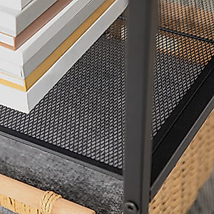 HOOBRO Mobile Printer Stand, 3-Tier Printer Cart with Storage Shelf, Adjustable Metal Mesh Basket, Printer Table on Wheels, Industrial Style in Home Office, Rustic Brown and Black BF23PS01