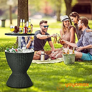 yoyomax Outdoor Cool Bar Table, 8 Gallon Beer and Wine Cooler Table, Patio Furniture & Hot Tub Side Table, Beverage Cooler, Rattan Style Patio, Cocktail Bar for Patio Pool Party-Black