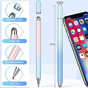 Stylus Pens for Touch Screens(2 Pcs), High Sensitivity 2-in-1 Magnetic Disc Stylus Pen for iPad Compatible with All Capacitive Touch Screens (Blue Pink/Light Green Blue)