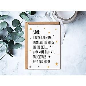 KrysDesigns Card For Son - Funny Card For Son - Son Birthday Card - Teenage Son - Recycled Son Card - Joke Card For Son - Son Card - Special Son Quote, 5 x 7 inches