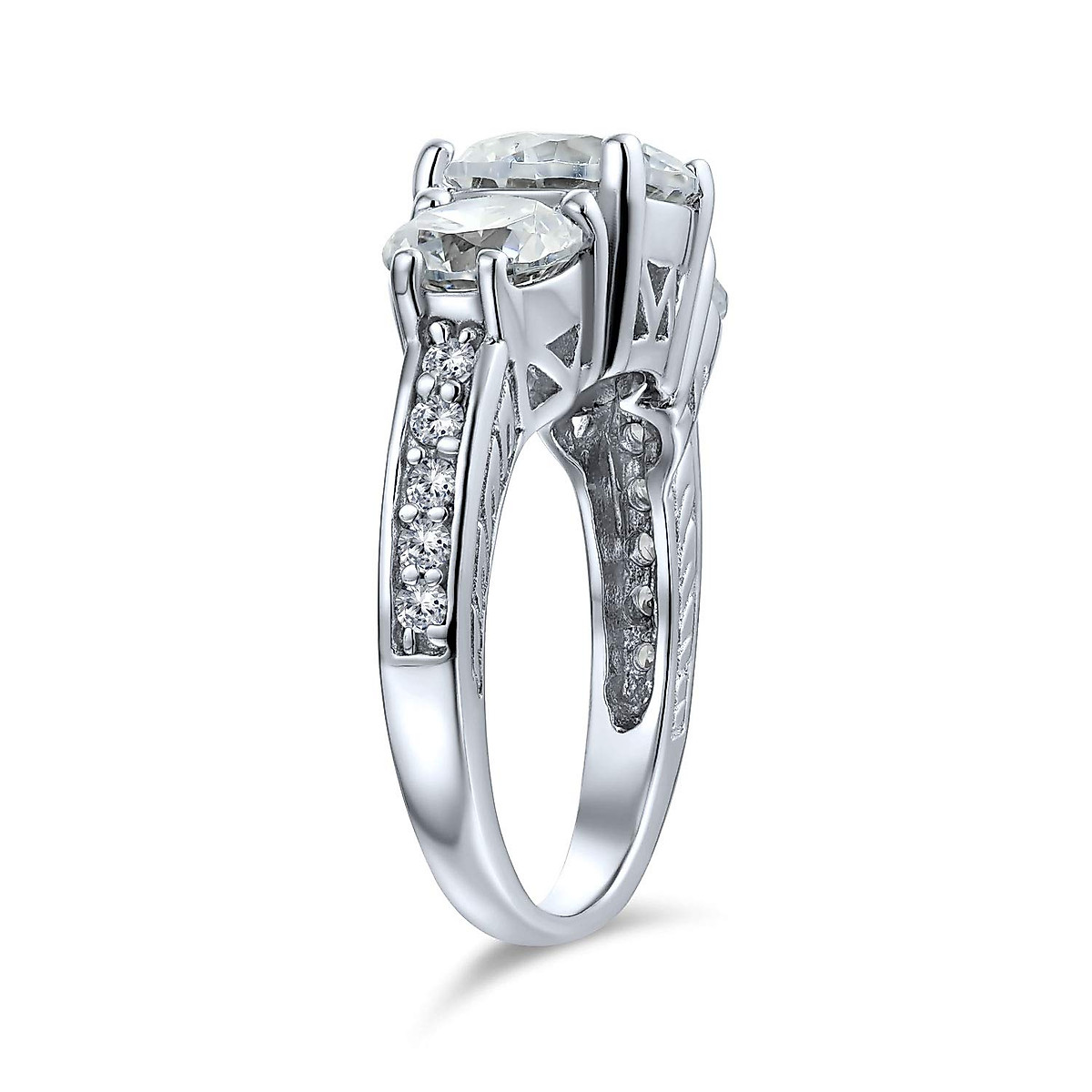 Bling Jewelry 925 Silver Past Present Future 3 Stone CZ Engagement Ring ,8