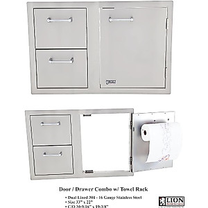 AMS Fireplace, Lion 40 Inch Grill Package w Double Access Drawer and Horizontal Single Door side burner Refrigerator Liquid Propane