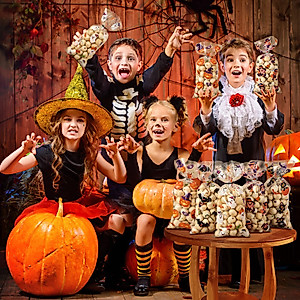 Pajean 200Pieces Halloween Cellophane Candy Bags Bulk Trick or Treat Plastic Candy Cello Bags with Twist Ties Halloween Theme Party Supplies for Goodie Treat Bags Kids Birthday Party Favor Candy Warp