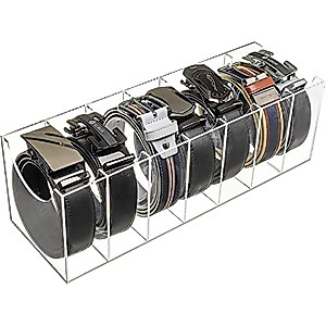 SefiHome Belt Storage Organizer, 7 Compartments Acrylic Belt Organizer, Clear Belt Holder for Closet, Belt Holder for Tie, Bow Tie, Wallets, Watches, Makeup, Jewelry