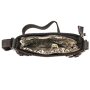 Justin West Tooled Gleaming Turquoise Stone Floral Laser Cut Rhinestone Messenger Bag Purse with Long Cross Body Strap (Black Pewter)