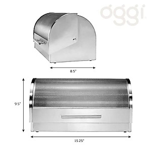 Oggi Stainless Steel Roll Top Bread Box with Tempered Glass Lid