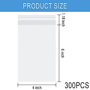 300 Clear Self Sealing Cellophane Bags - 4x6 -Cookie Bags Resealable Cellophane Bag for Packaging Clear Gift Bags for Gift Giving Cello Bags Self Adhesive for Party Favors Bakery Dessert Cookies Wrappers