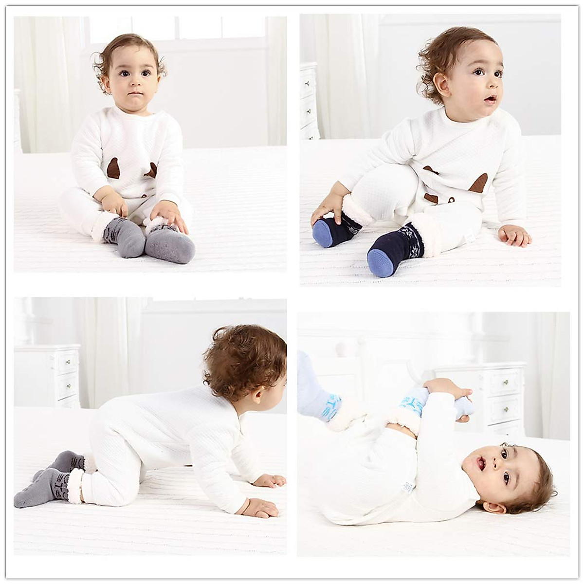 3 Pairs Toddler Girl Boy Sherpa-lined Fuzzy Socks Anti Skid with Grips, Baby Girl Boy Christmas Socks Kids Slipper Socks (1-2 years, 3 pairs boys)