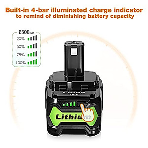 LORDONE 2Pack 6500mAh P108 Lithium Battery Compatible with Ryobi 18V one+ Battery for P100 P102 P103 P104 P105 P107 P109 P190 Cordless Tool Battery