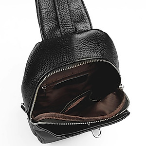 DK86 Leather Sling Backpack Chest Crossbody Shoulder Bag Travel Daypack for Men and Women - Black 1