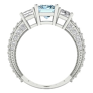 Clara Pucci 4.26 ct Emerald Cut Solitaire 3 stone Blue Simulated Diamond Engagement Promise Anniversary Bridal Ring 18K White Gold 6.75