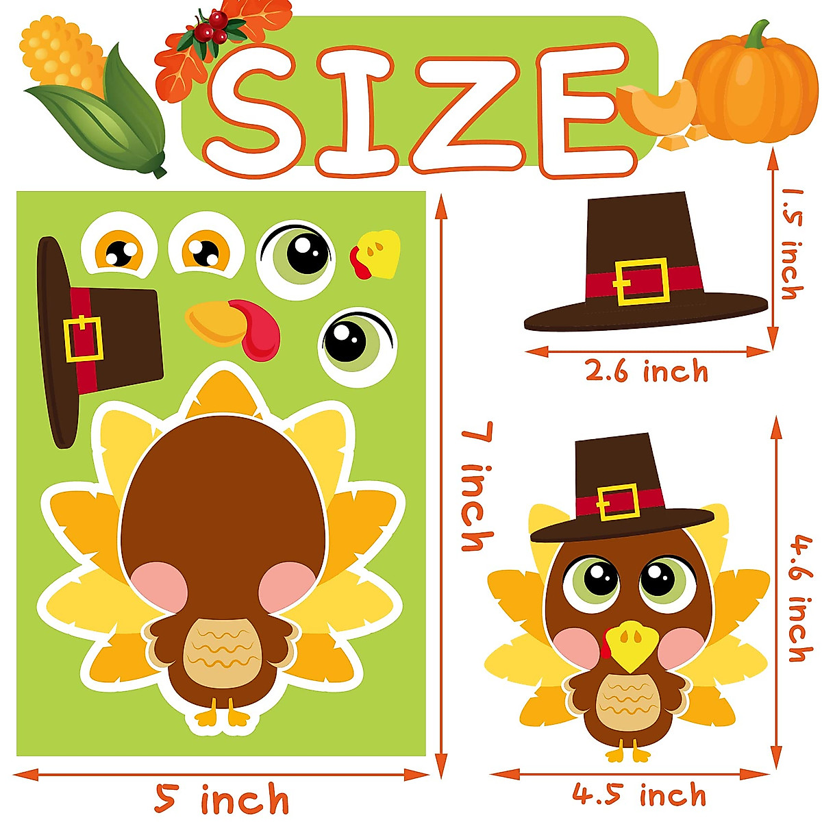 Funnlot Thanksgiving Party Games for Kids Thanksgiving Stickers for Kids 36 Sheets Make A Turkey Stickers Thanksgiving Arts and Crafts for Kids for Thanksgiving Games Supplies
